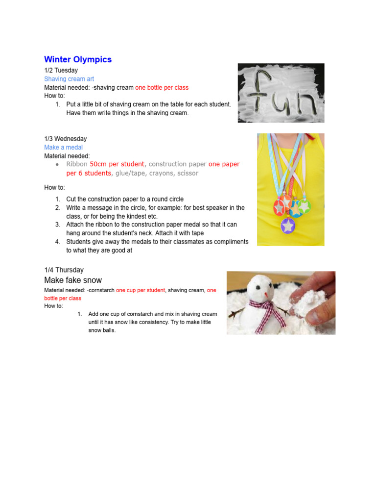 _Winter Program 2024 theme activties | PDF