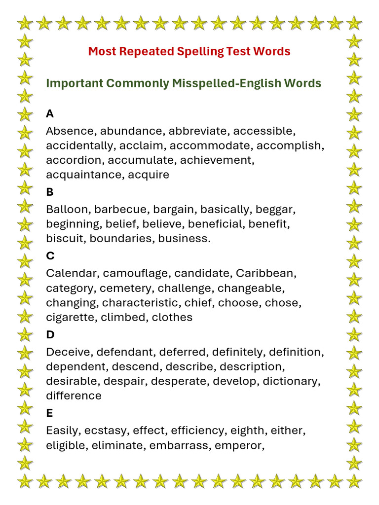Important Commonly Misspelled Word List | PDF