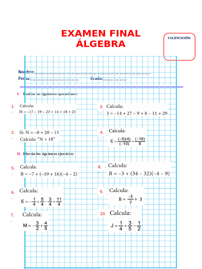 Final de Álgebra 5to Grado 2025 | PDF
