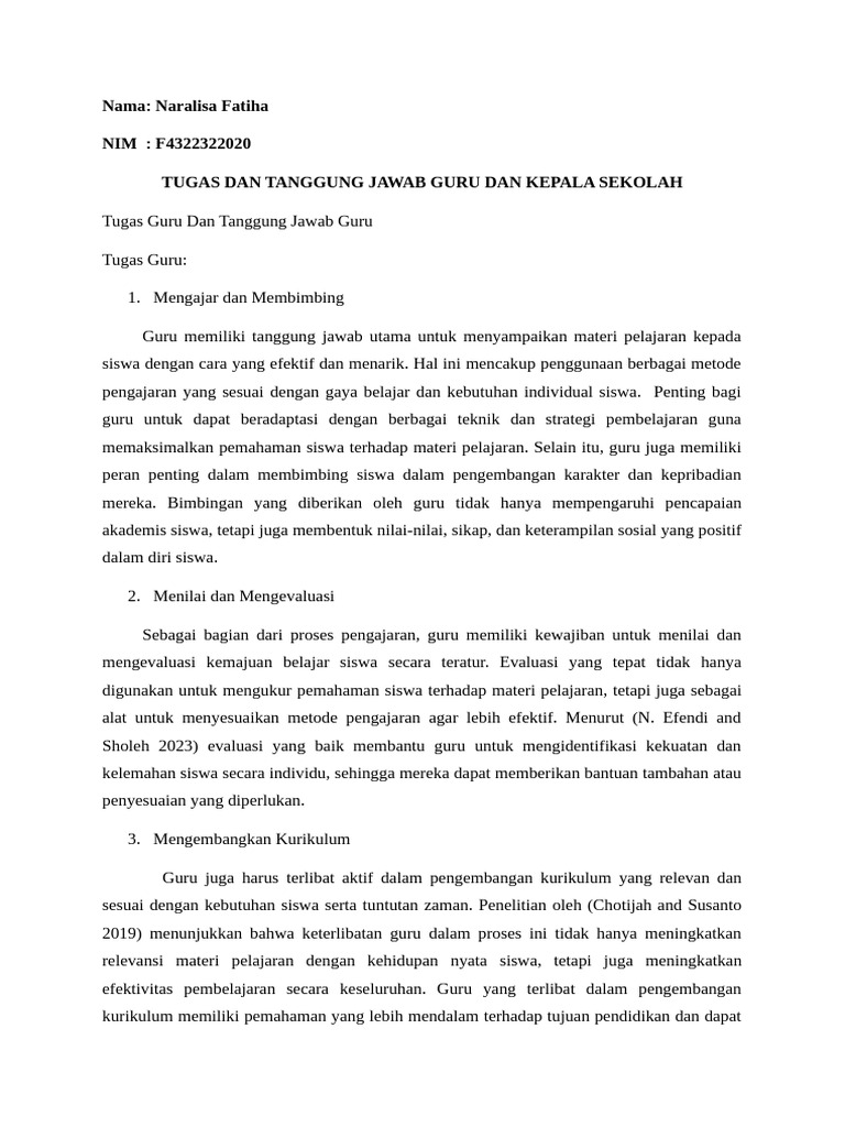 Tugas Dan Tanggung Jawab Guru Dan Kepala Sekolah | PDF