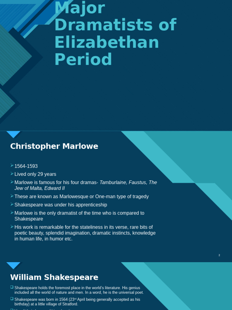 Major Elizabethan Dramatists Overview | PDF | William Shakespeare ...