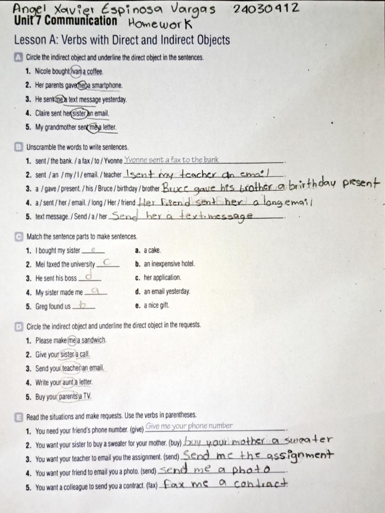 HOMEWORK (GRAMMAR PRACTICE) Angel Xavier Espinosa Vargas 24030412 | PDF