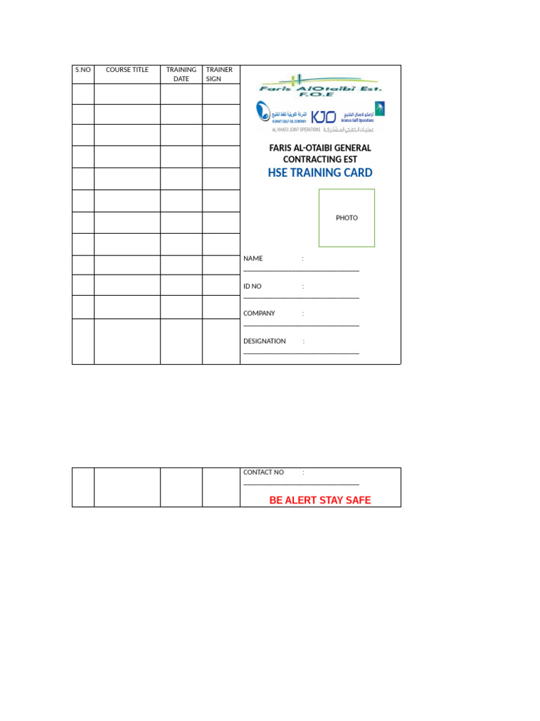 HSE Training Passport Template | PDF
