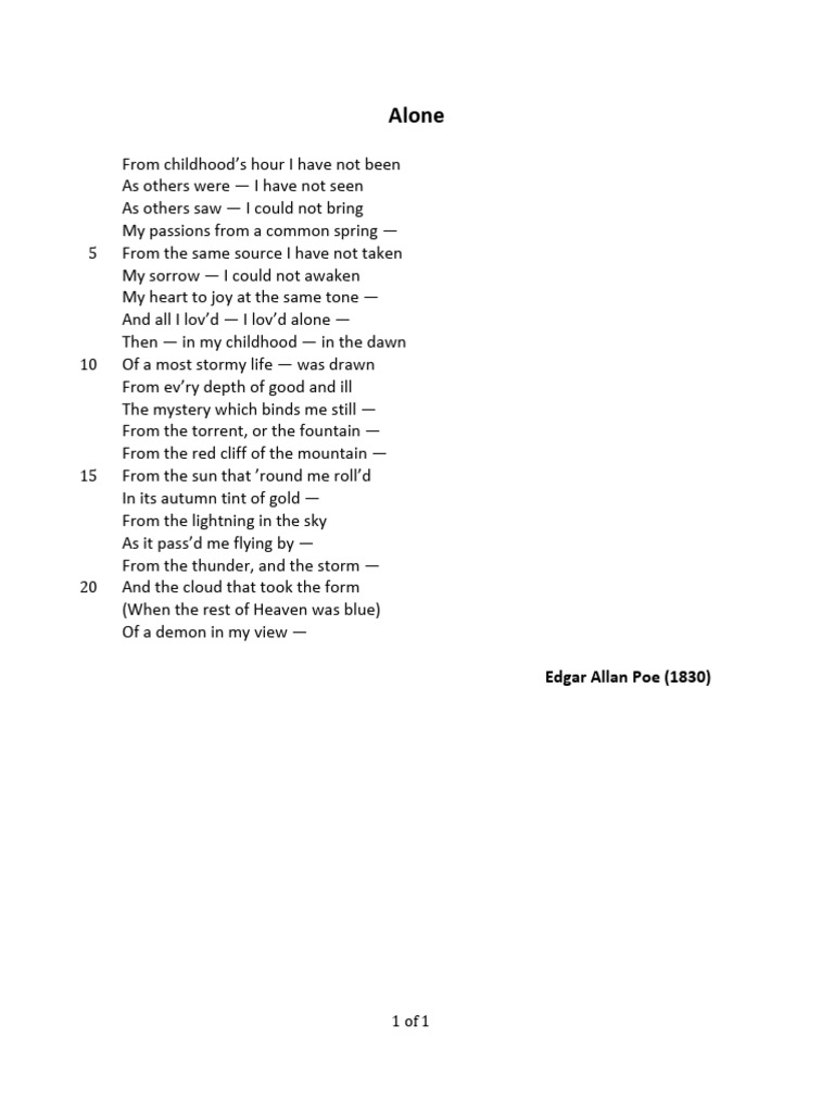 Alone - Edgar Allan Poe (1830) | PDF