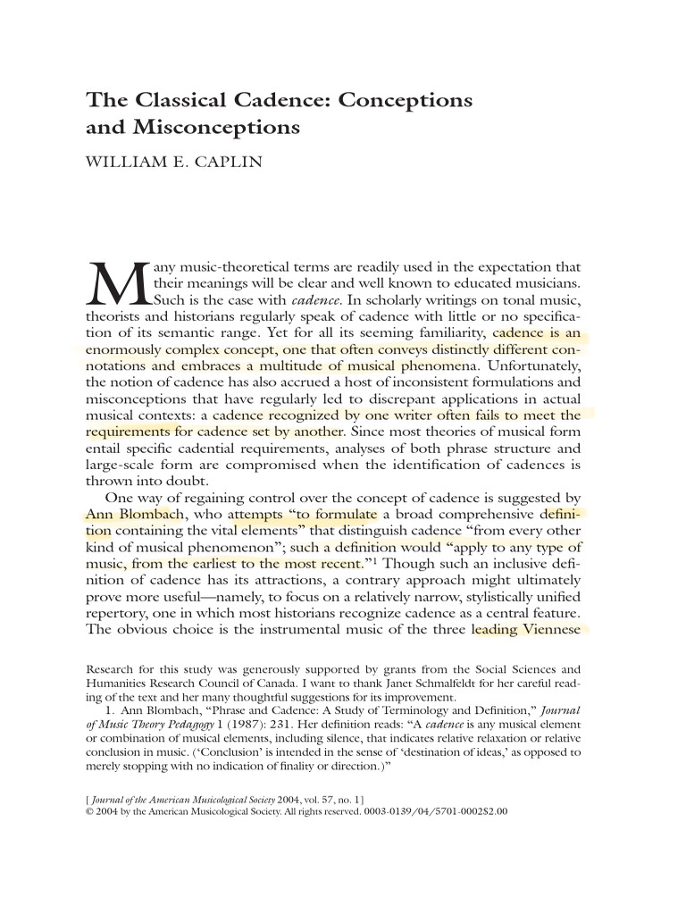 Caplin Classical Cadence | PDF | Classical Period (Music) | Harmony