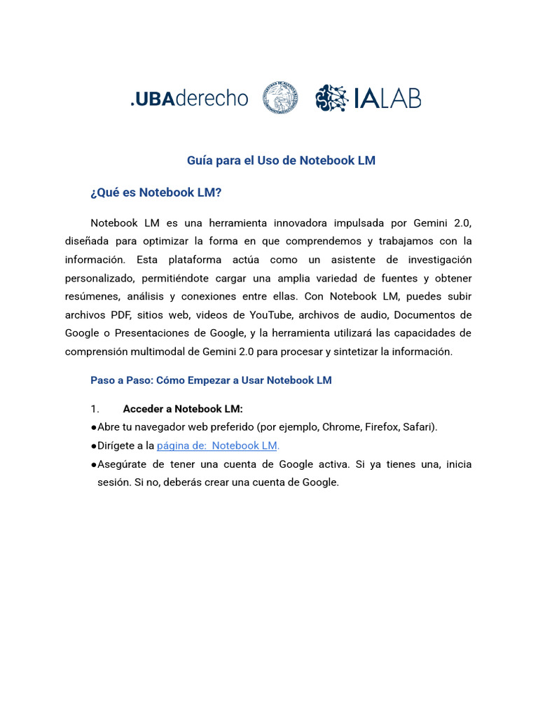 Guía para El Uso de NotebookLM | PDF | Red mundial | Internet y web