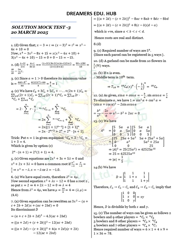 Mock Test - 3 Solution 20 March 2025 | PDF | Slope | Tangent