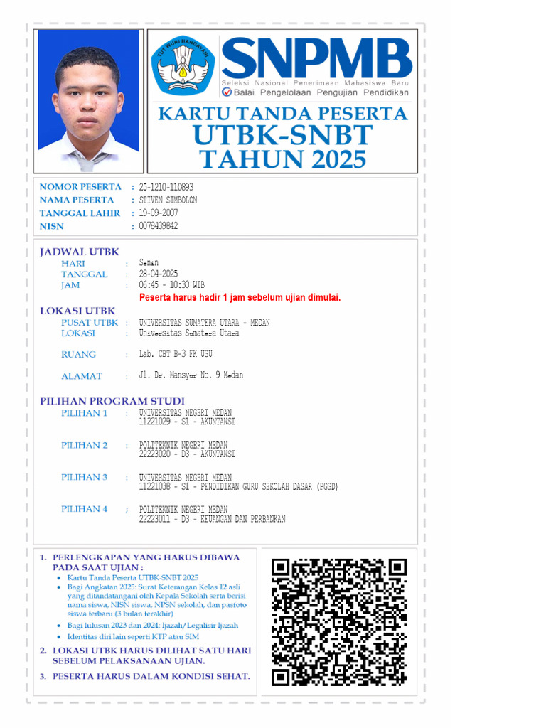 Kartu Peserta UTBK - 251210110893 | PDF