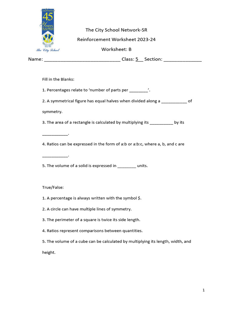 Grade 5 Worksheet B | PDF