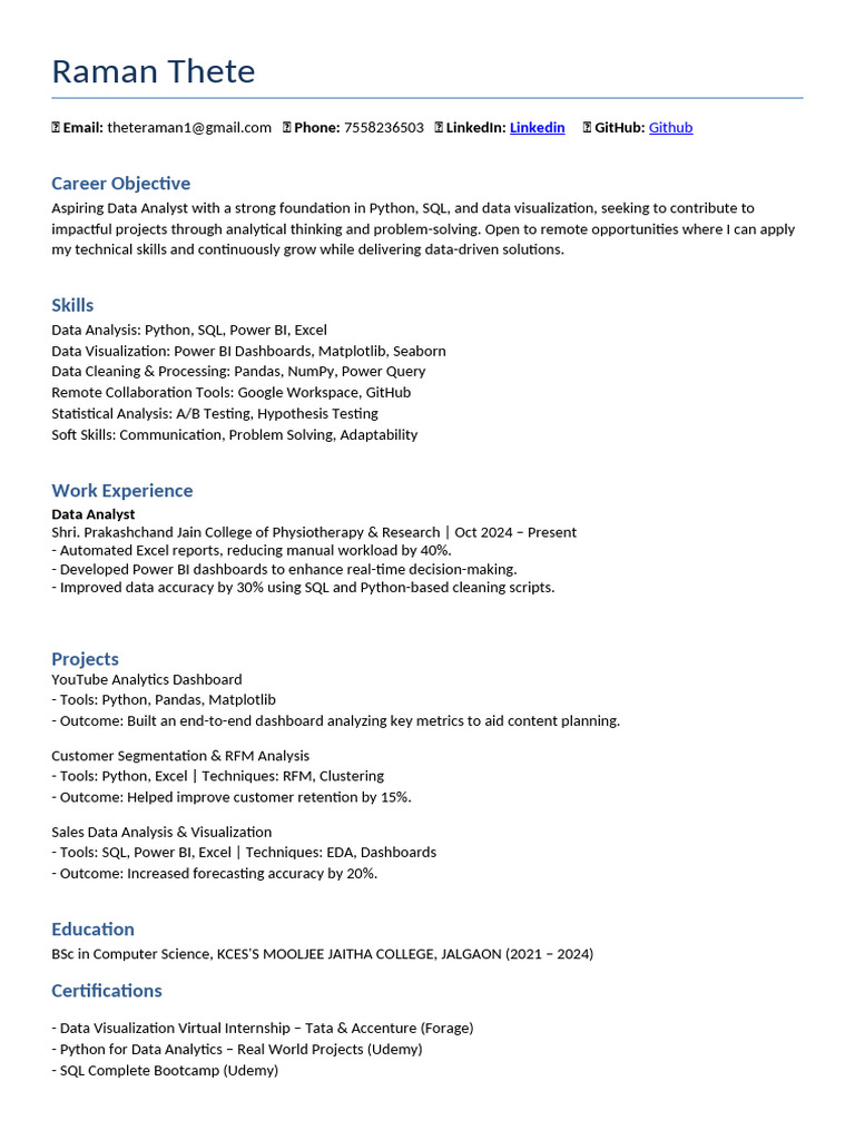 Raman Thete Updated Resume | PDF