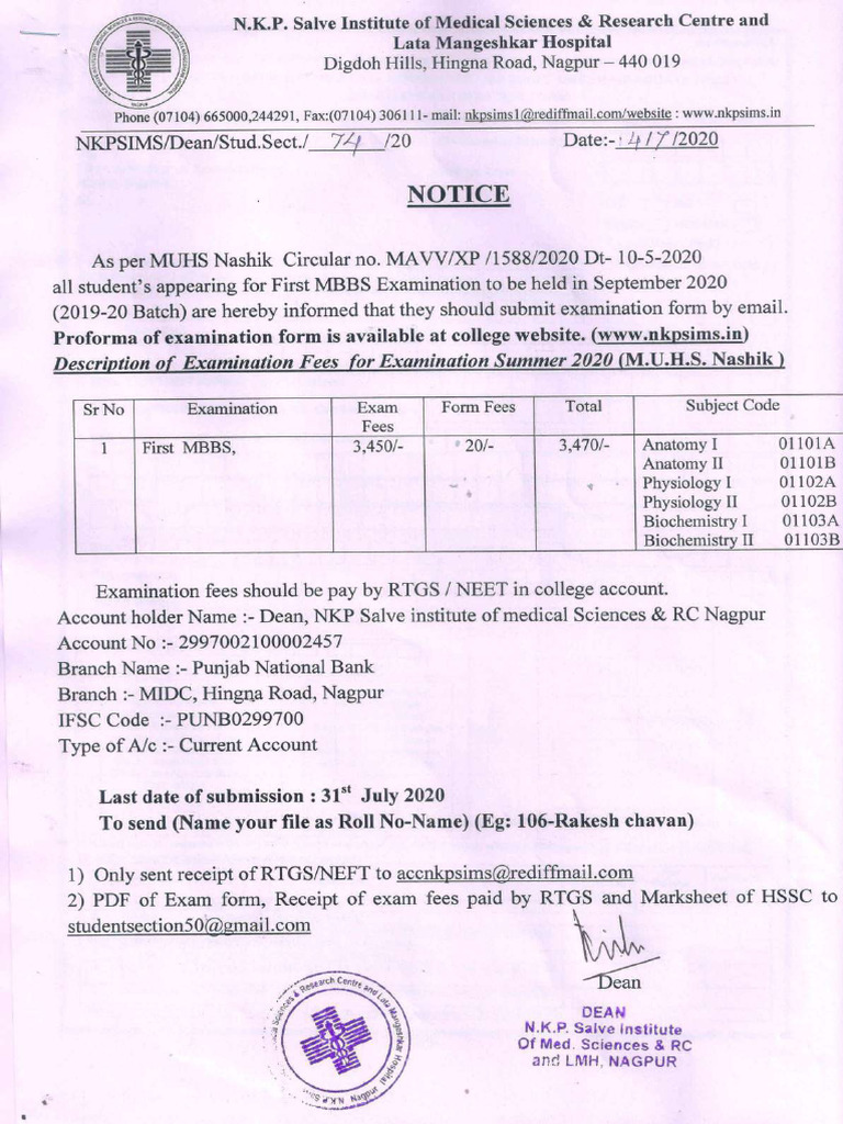 Examination Form Notice | PDF