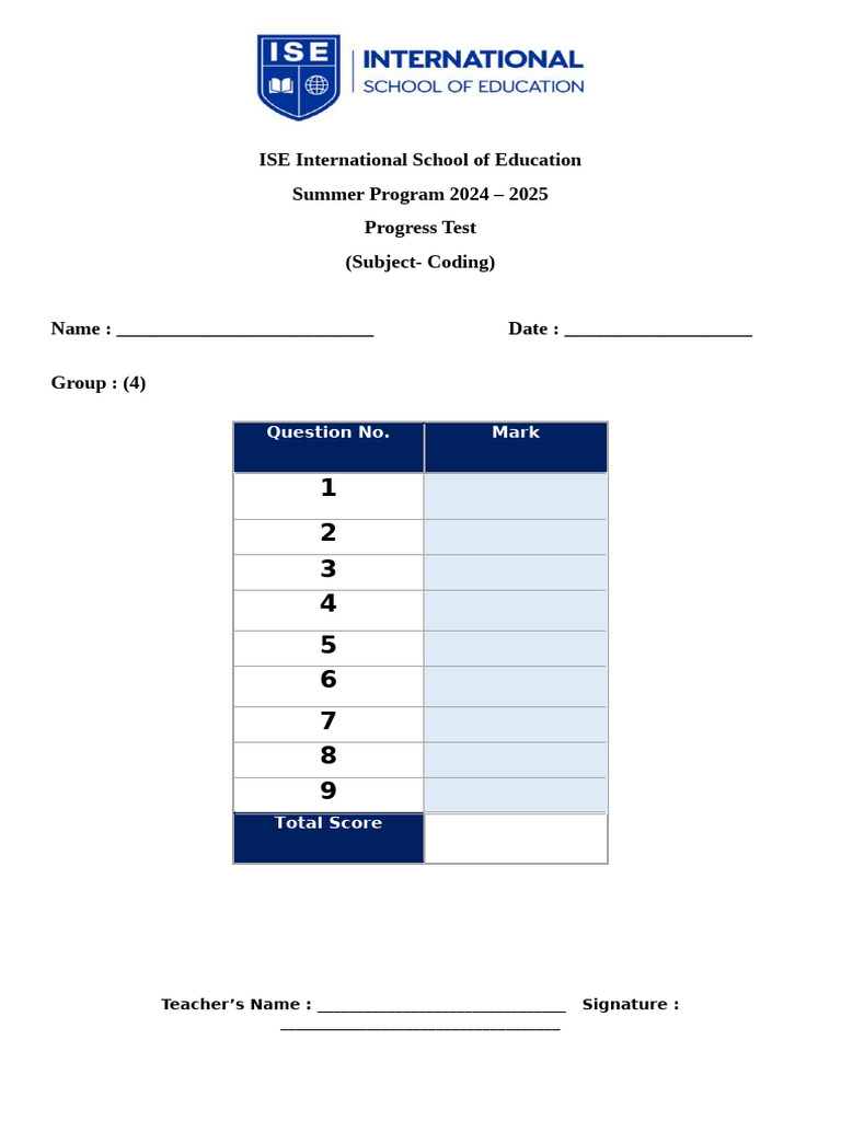Coding Progress Test Summer 2024 | PDF