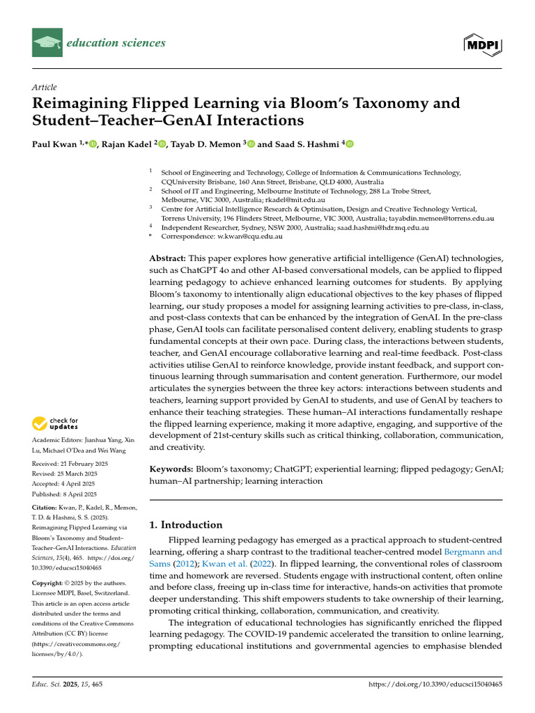 Reimagining Flipped Learning Via Blooms Taxonomy | PDF | Learning ...