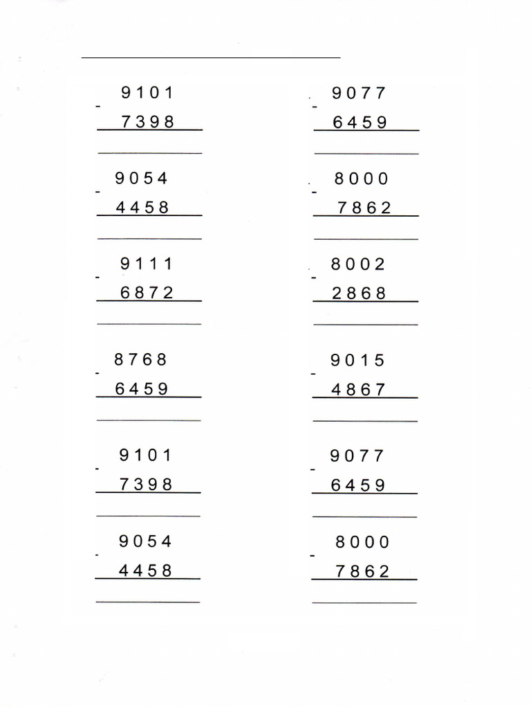 Subtraction 4 Digit Numbers | PDF