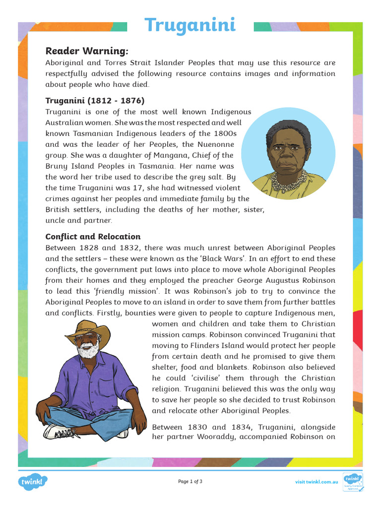 Au t2 H 22 Influential Aboriginal People Truganini Differentiated ...