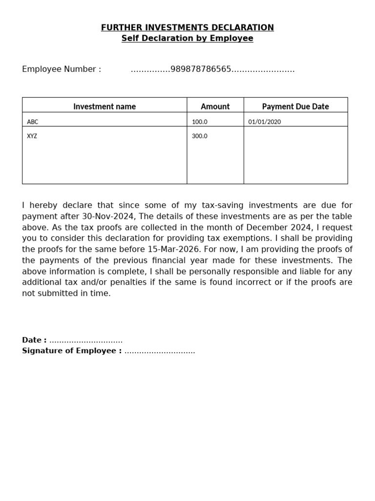 Employee Investment Declaration Form | PDF
