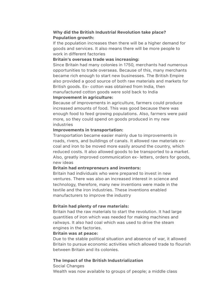 Why Did The British Industrial Revolution Take Place? | PDF ...
