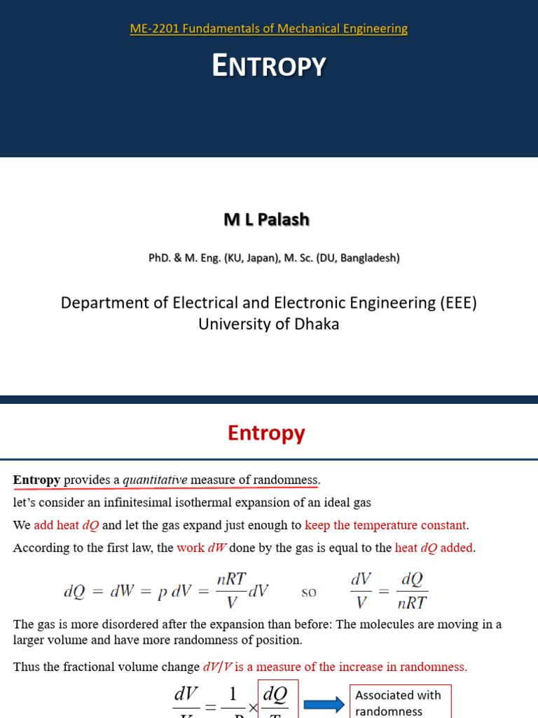Copy of Lec 04 Entropy (1) | PDF | Entropy | Physical Chemistry