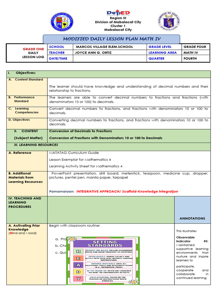 Cot-Dlp-Math4-Q4-W6 Sy 2023-2024 | PDF | Learning | Nonverbal Communication