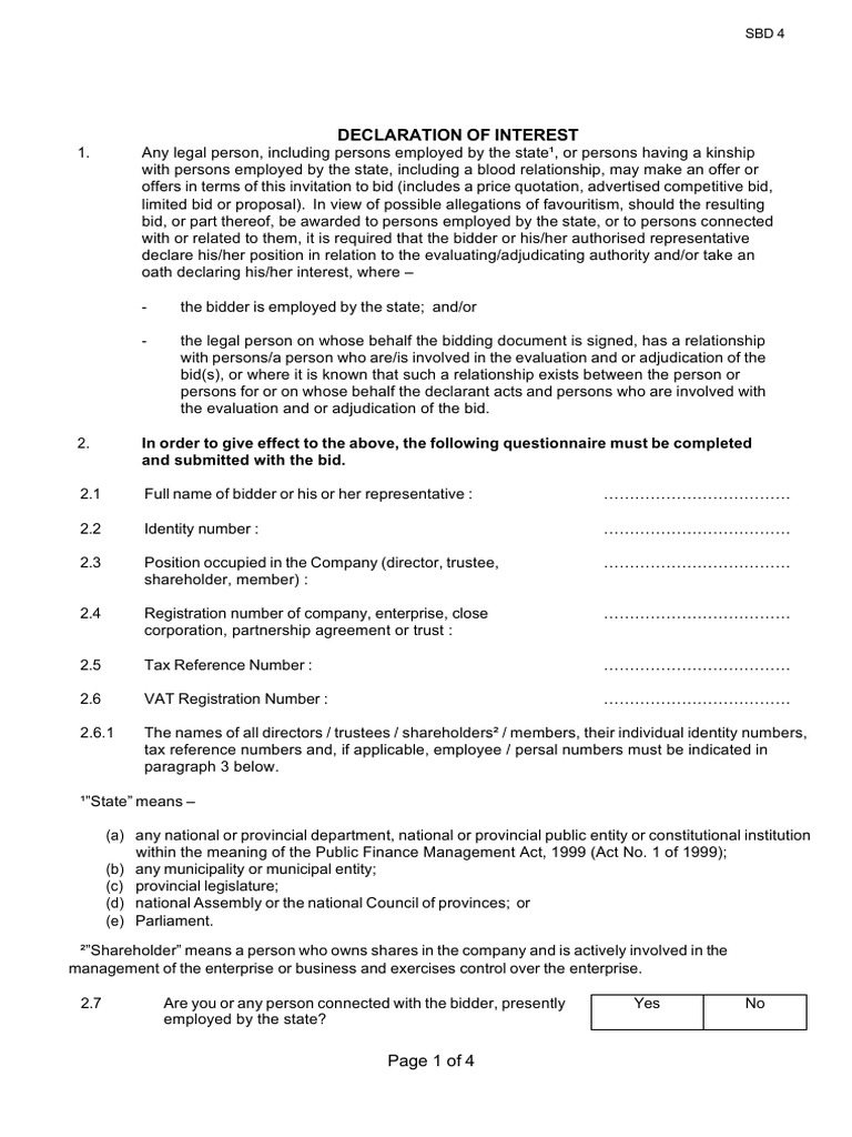 SBD - Declaration of Interest | PDF | Private Law | Justice