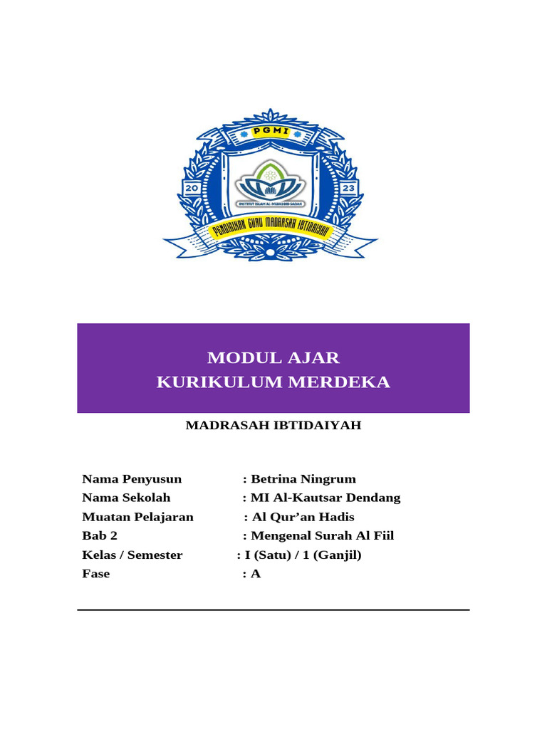 Modul Ajar Surah Al Fiil MI Al-Kautsar | PDF