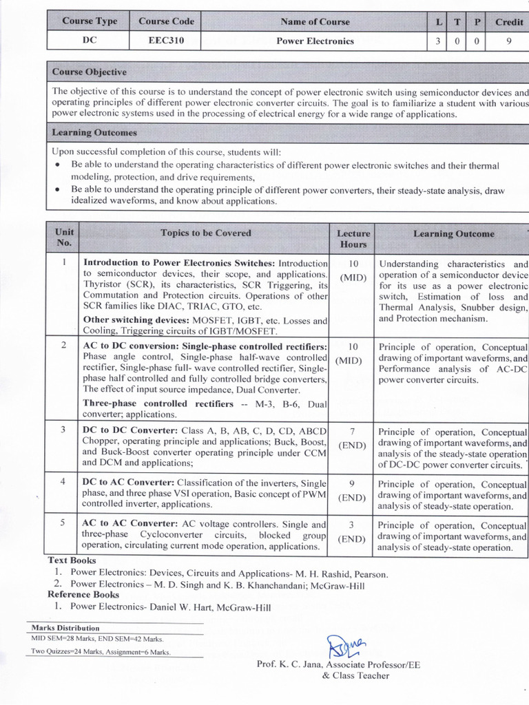 Lecture Plan and Marks Distribution | PDF