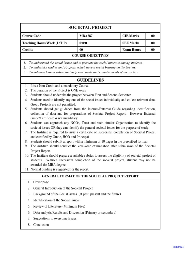 Mba 2 Semester Societal Project Guidelines | PDF | Master Of Business ...
