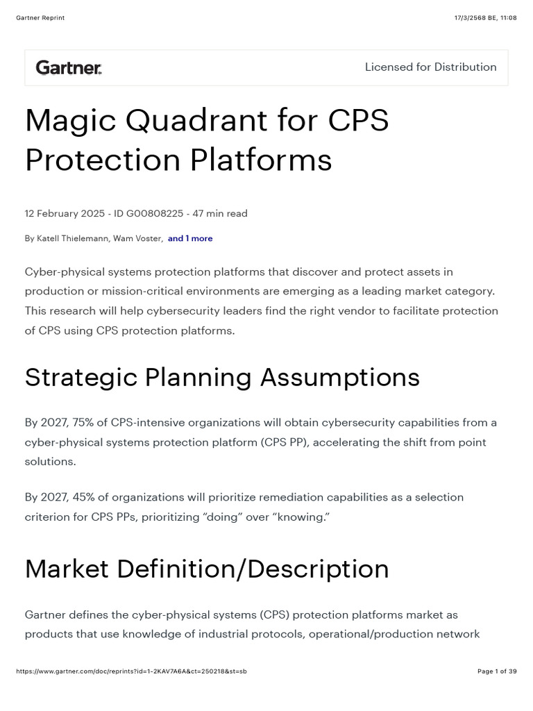 Gartner Magic Quadrant for CPS Platforms | PDF | Computer Security ...
