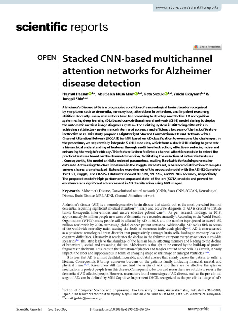 Stacked CNN-based Multichannel | PDF | Dementia | Alzheimer's Disease