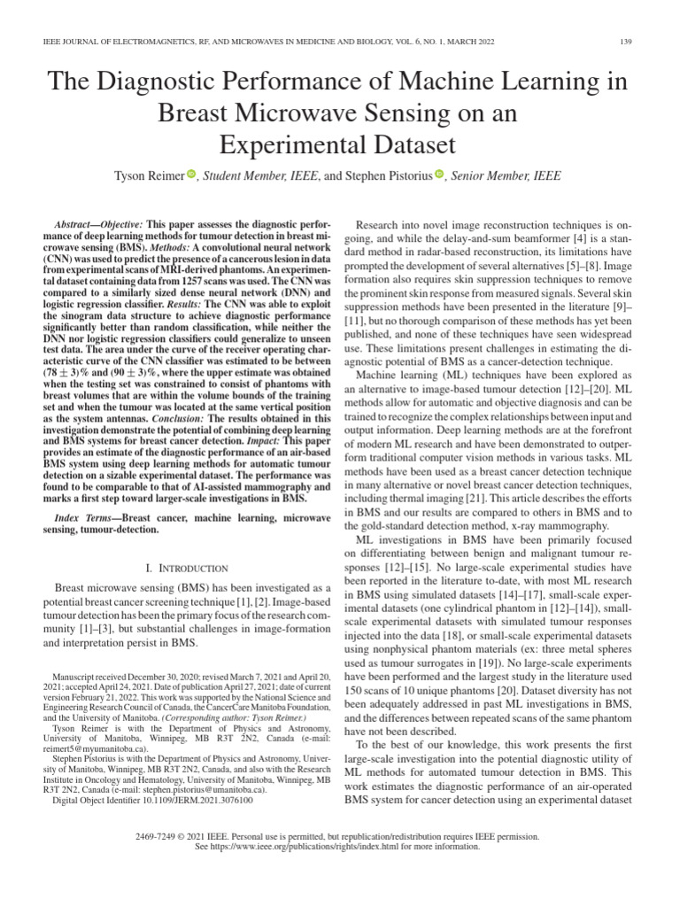 The Diagnostic Performance of Machine Learning in Breast Microwave ...
