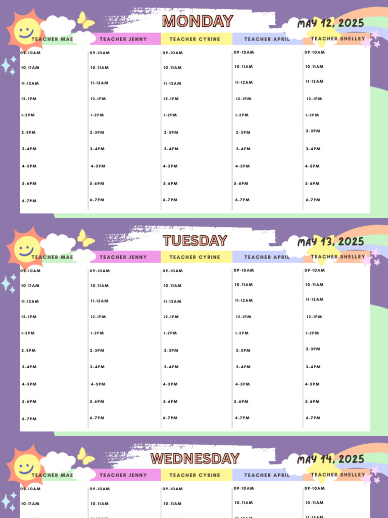 Teacher's Weekly Calendar | PDF