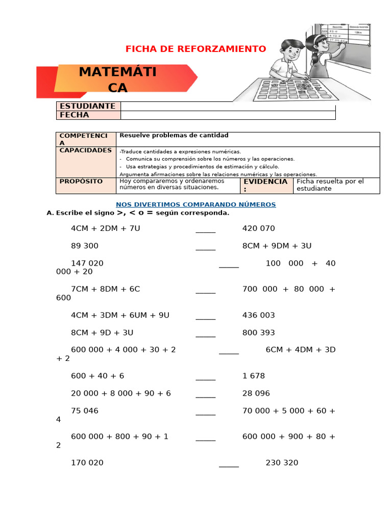 FICHA de REFORZAMIENTO Comparando Numeros Abril 107 | PDF