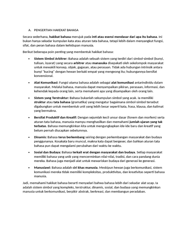 Pengertian Hakekat Bahasa | PDF
