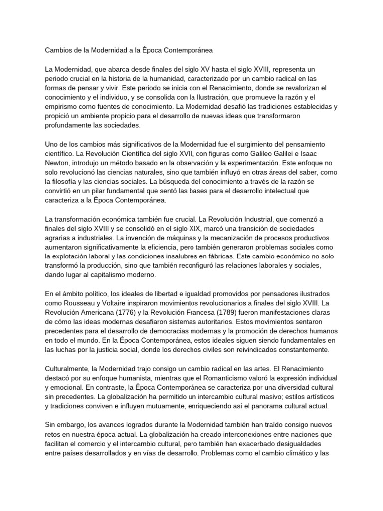 Modernidad y su Impacto Contemporáneo | PDF | Modernidad | Era de ...