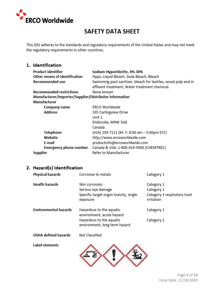 Sodium Hypochlorite SDS: 4%-30% | PDF | Personal Protective Equipment ...