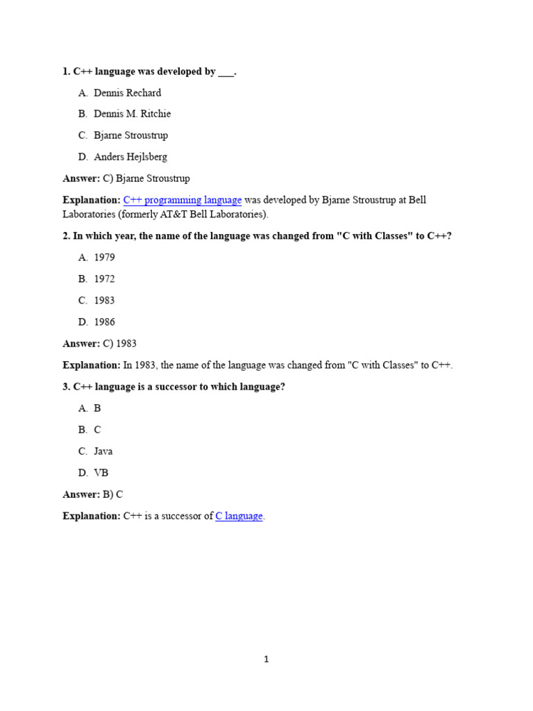 List of C++ Multiple-choice Questions and Answers | PDF | Pointer (Computer Programming ...
