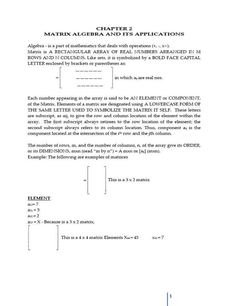 Chapter 2 Matrix Algebra | PDF | Matrix (Mathematics) | System Of Linear Equations