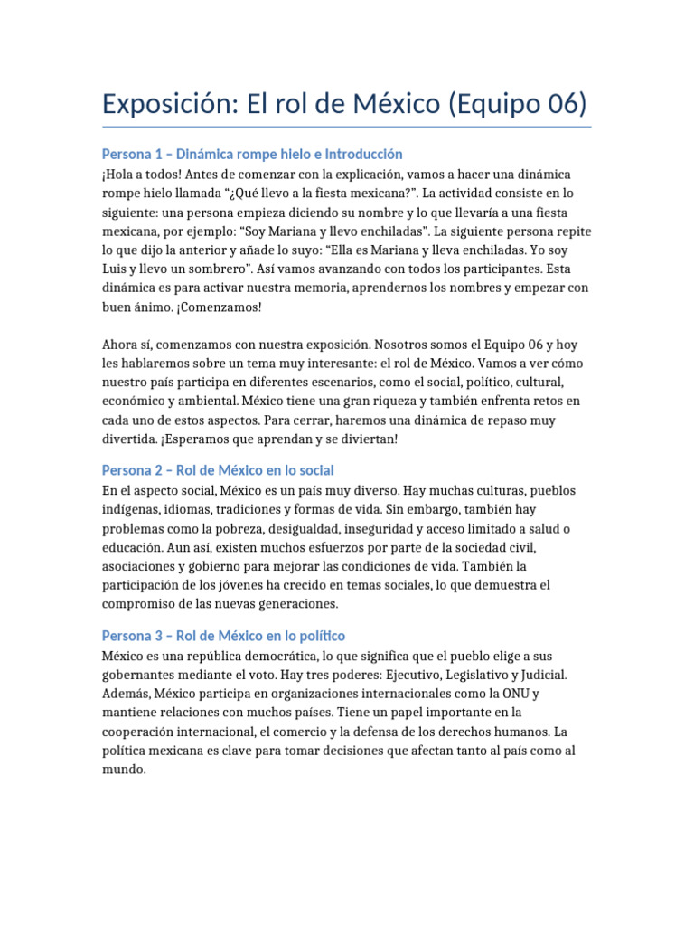 Exposicion Rol de Mexico Equipo06 7personas | PDF | México