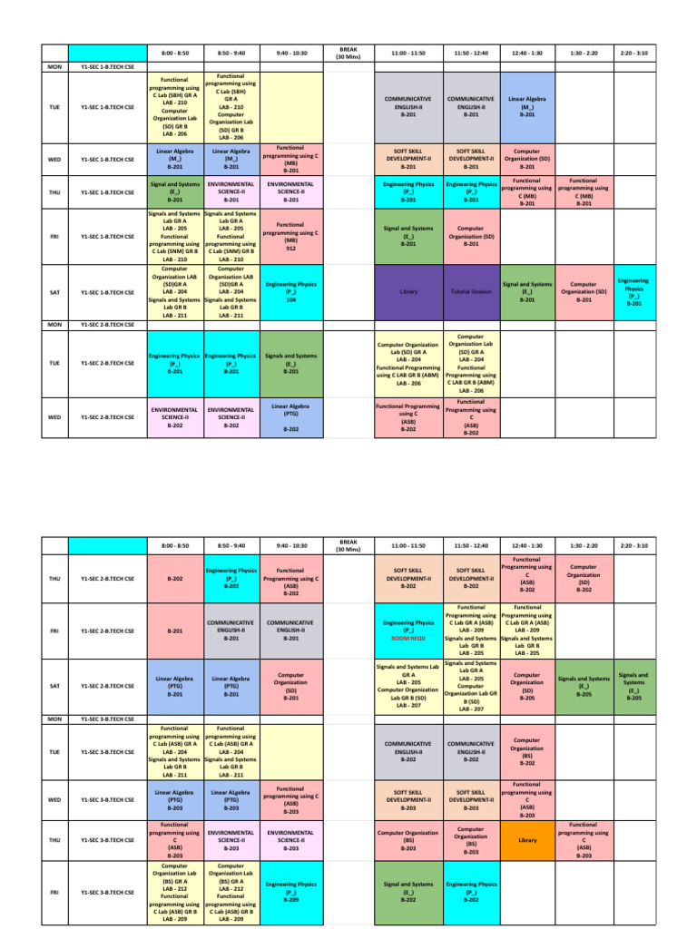 Routine Spring 2025 - BTech Y1 | PDF | Academic Discipline Interactions | Mathematics