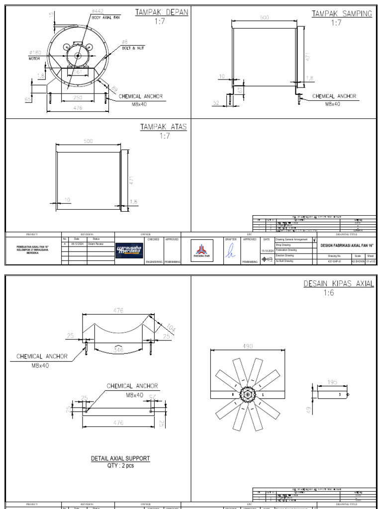Axial Fan 16" Fabrication Design | PDF | Technical Drawing | Drawing