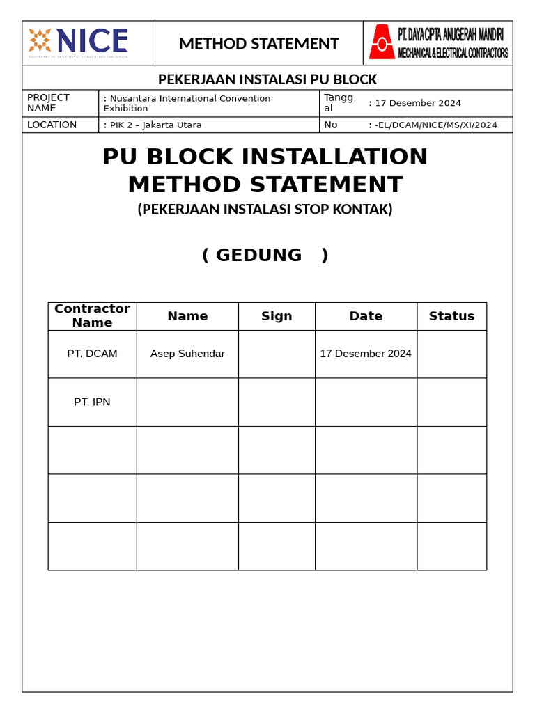 Metode Pemasangan PU Block | PDF