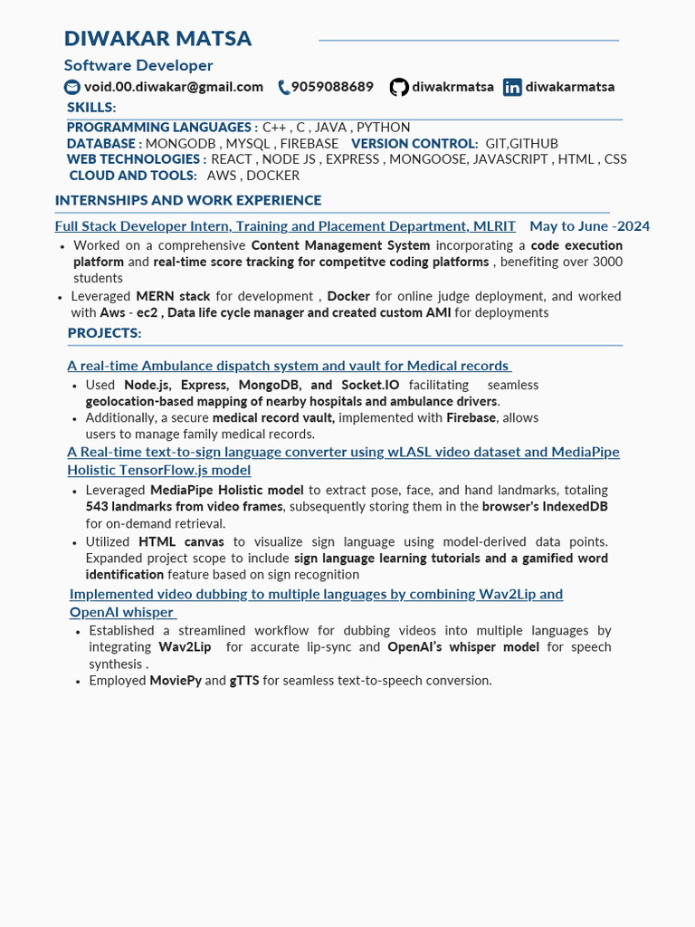 Blue Neutral Simple Minimalist Professional Web Developer Resume | PDF | Amazon Web Services ...