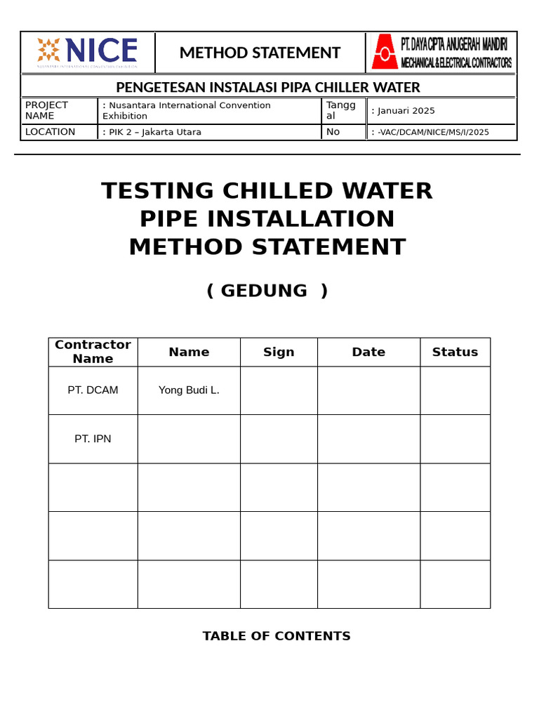 Metode Instalasi Pipa Chiller Water | PDF