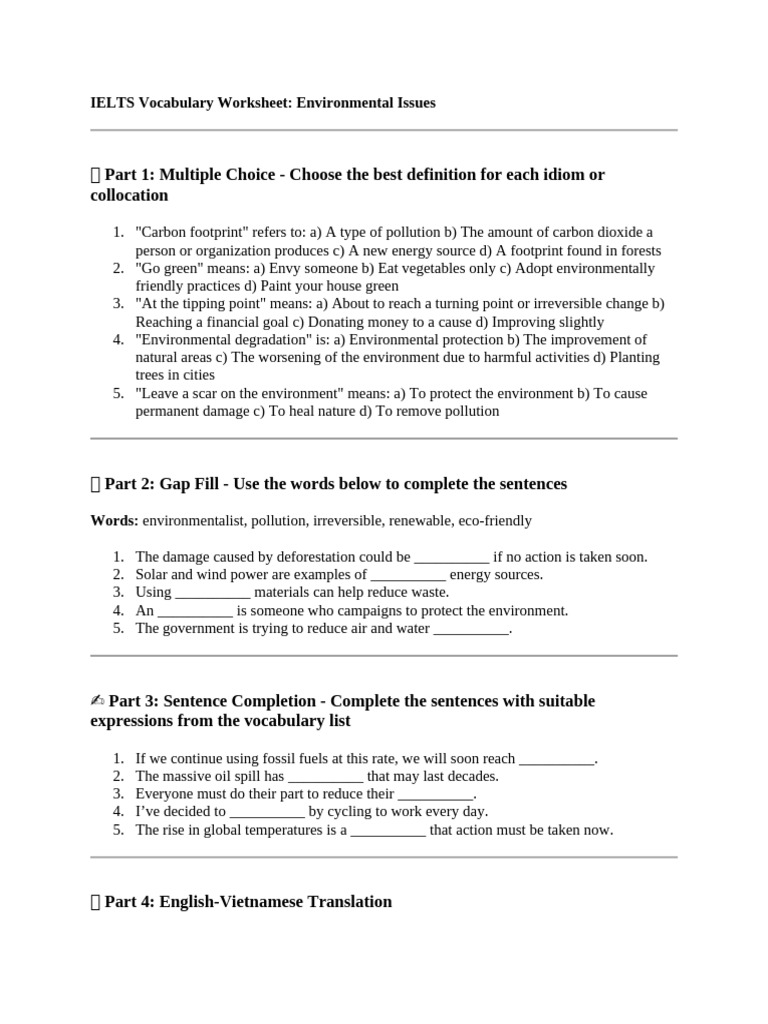 Vocabulary 2 - Worksheet | PDF | Climate Change | Natural Environment