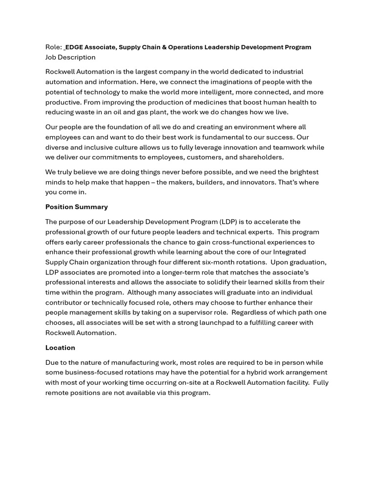 EDGE Associate, Supply Chain & Operations Leadership Development ...