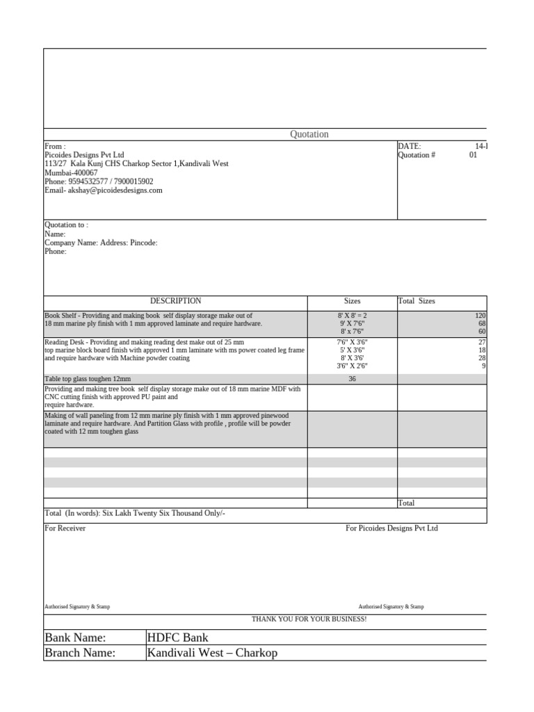 Quotation - Library Interior Work - 14-12-2023 | PDF | Building ...