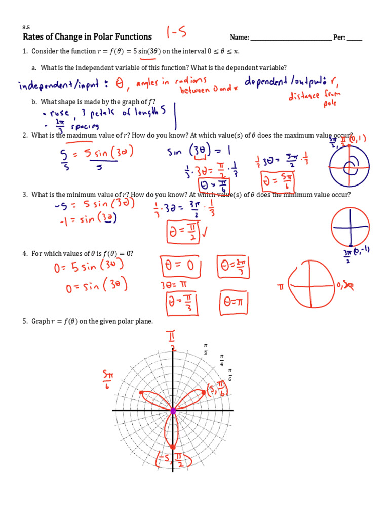 8.5 Rates of Change in Polar Functions Key | PDF | Function ...