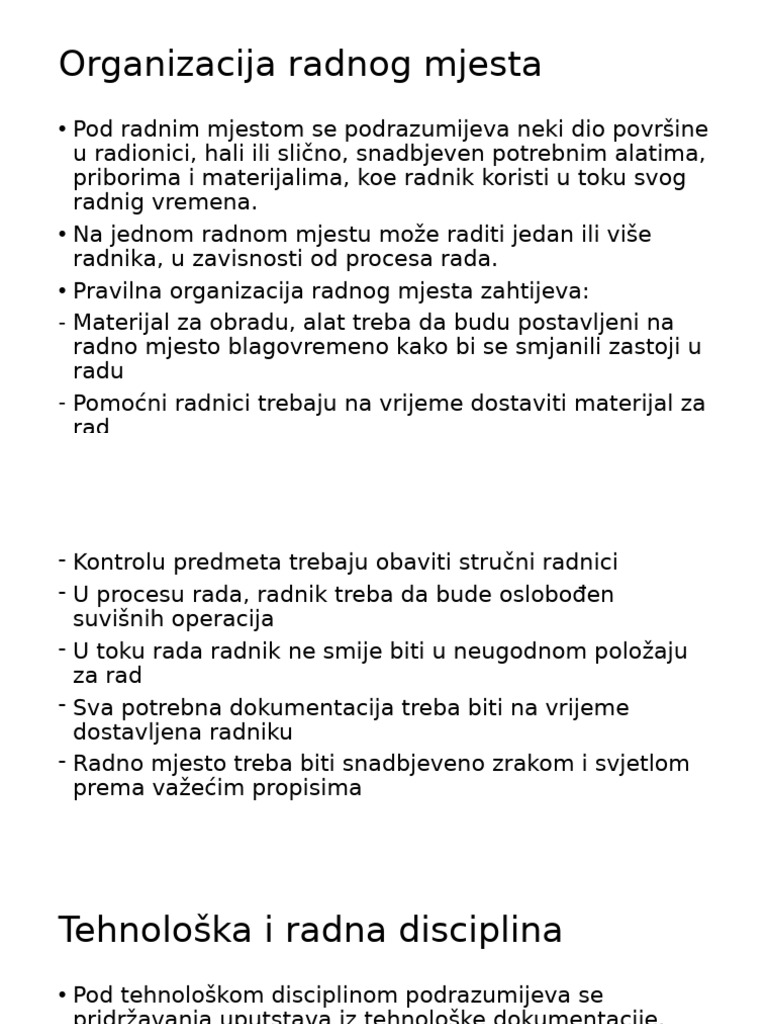 Organizacija Radnog Mjesta | PDF
