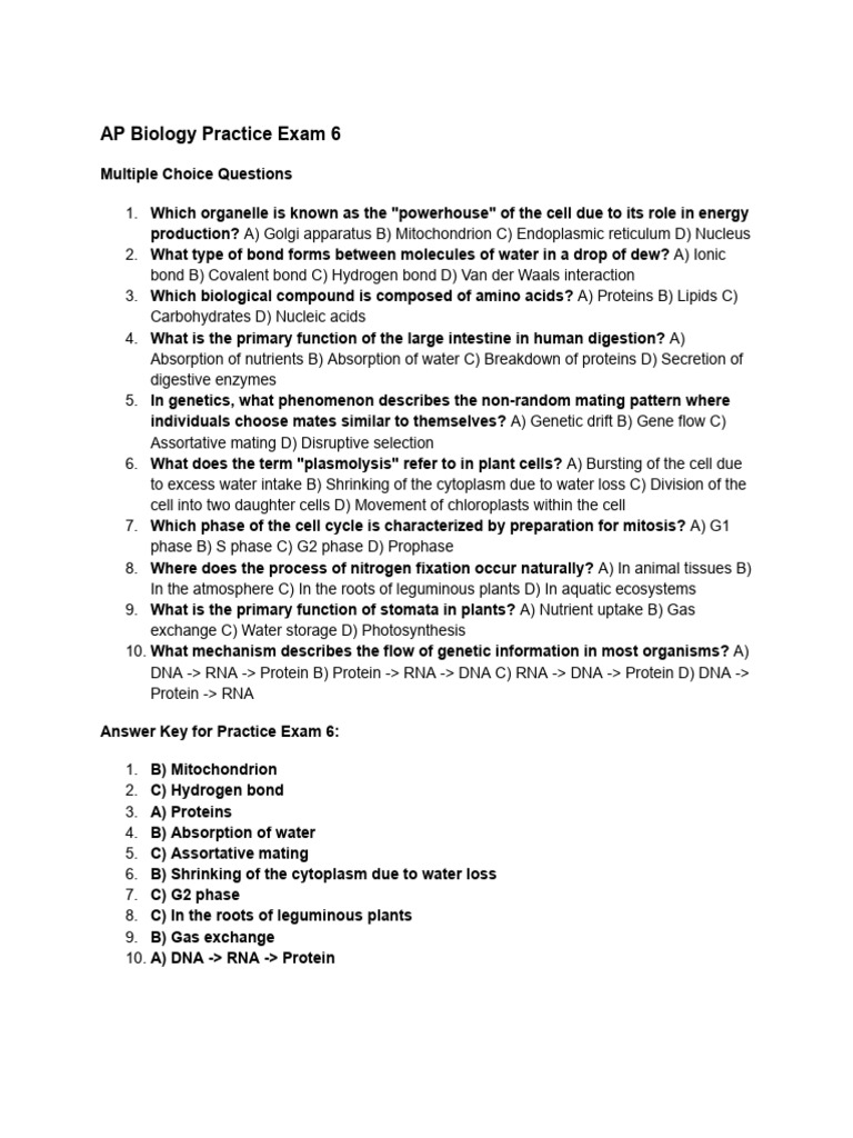 AP Biology Practice Exam 6 | PDF