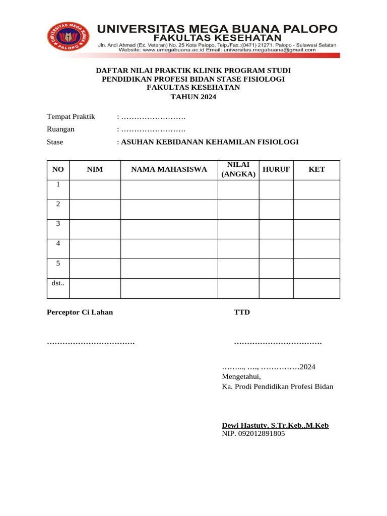 Draft Nilai Fisiologi Stase Fisiologi | PDF